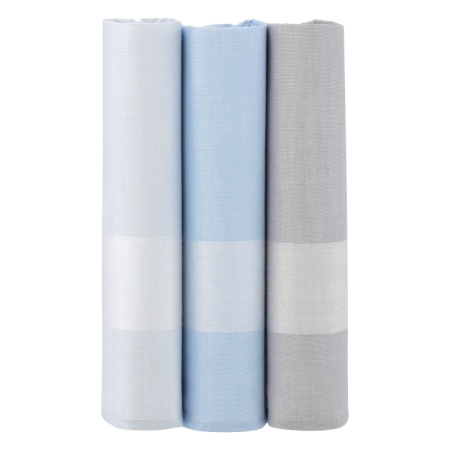 3 Large Pastel Coloured Cotton Handkerchiefs with White Stripe - Gents Shop