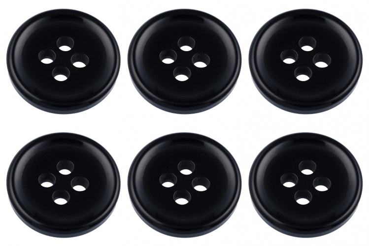 15mm Black Buttons Flat Round 4 Holes 24 Ligne - Gents Shop