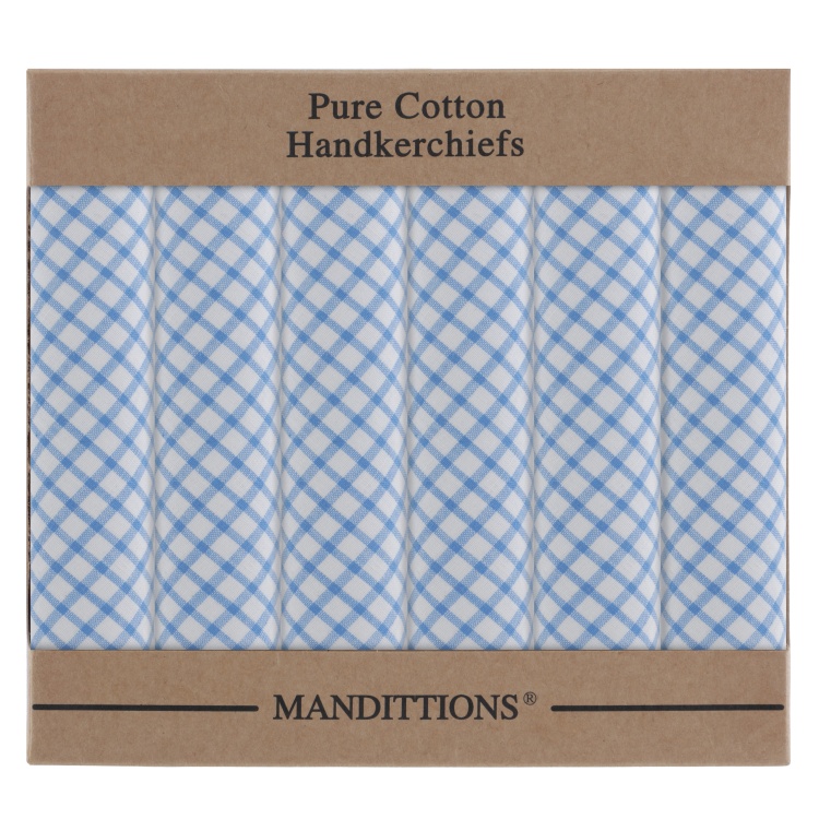 White and Blue Checked Cotton Handkerchiefs - Gents Shop