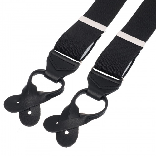 Black Button Trouser Braces Rolled Leather Ends - Gents Shop