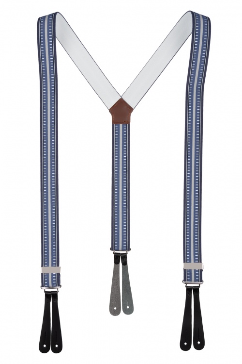 Blue Striped Leather End Braces | Blue Button Braces - Gents Shop