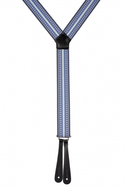 Blue Striped Leather End Braces | Blue Button Braces - Gents Shop
