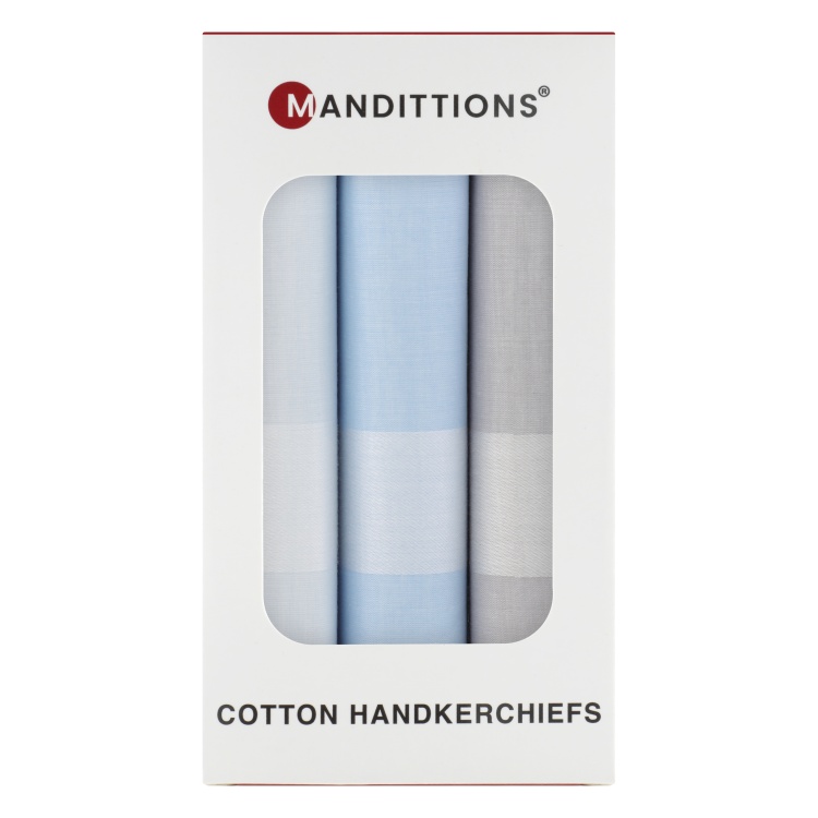 3 Large Pastel Coloured Cotton Handkerchiefs with White Stripe - Gents Shop