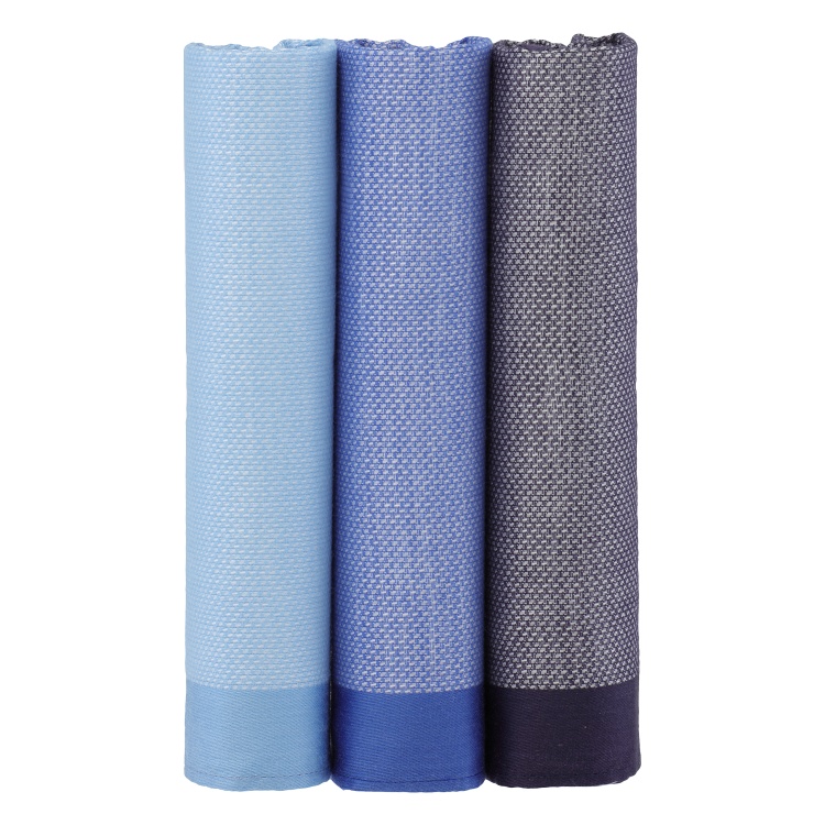 3 Large Blue Cotton Handkerchiefs Birdseye - Gents Shop