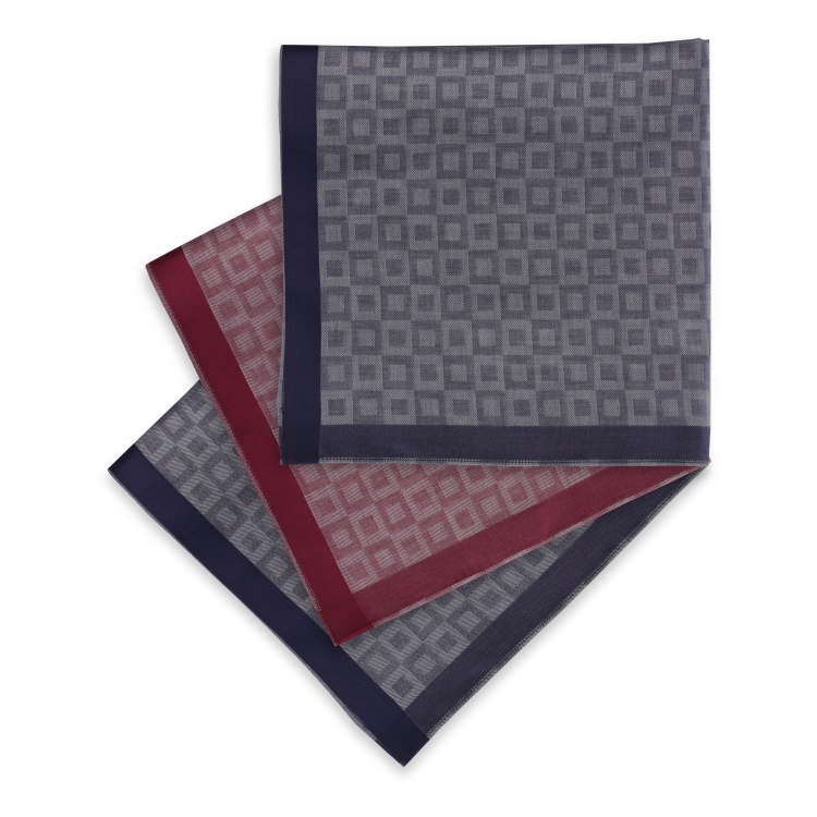 3 Large Cotton Handkerchiefs Blue Red Patterned - Gents Shop