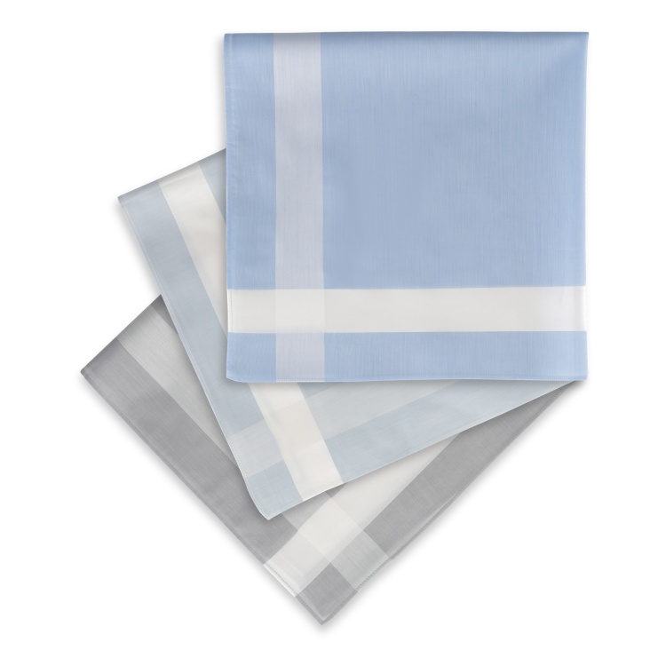 3 Large Pastel Coloured Cotton Handkerchiefs with White Stripe - Gents Shop