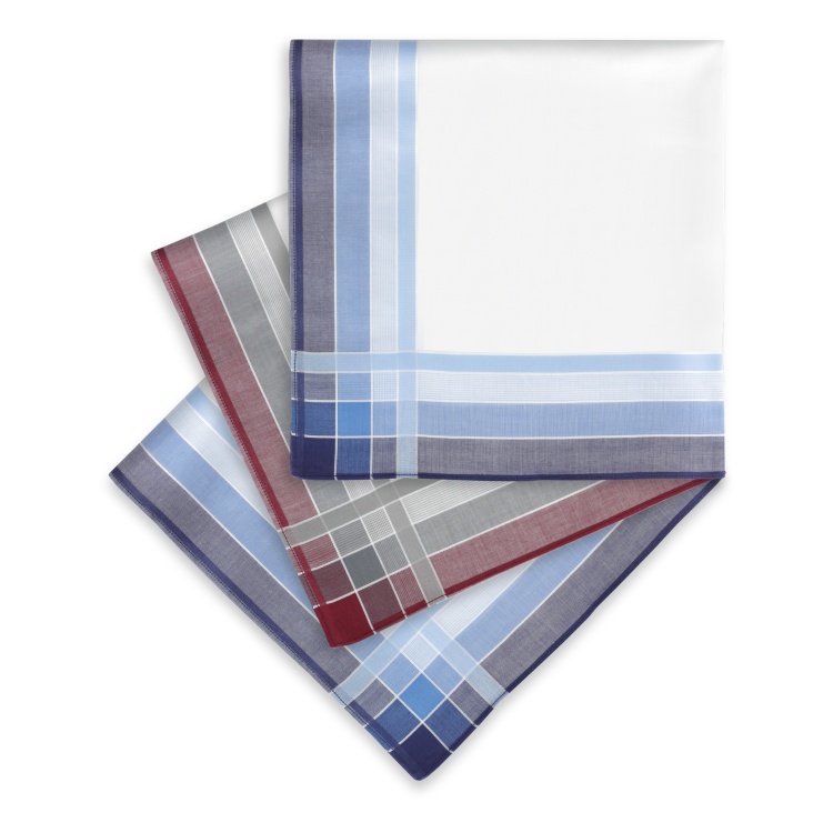 3 Large White Cotton Hankies Colourful Border - Gents Shop