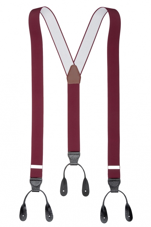 Men's Burgundy Button On Trouser Braces Leather End - Gents Shop