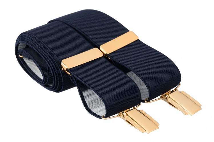 Dark Blue Trouser Braces With Gold Clips - Gents Shop