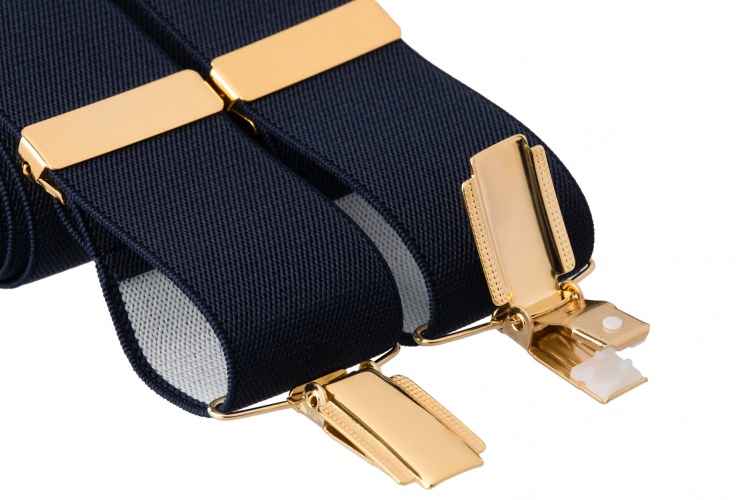 Dark Blue Trouser Braces With Gold Clips - Gents Shop