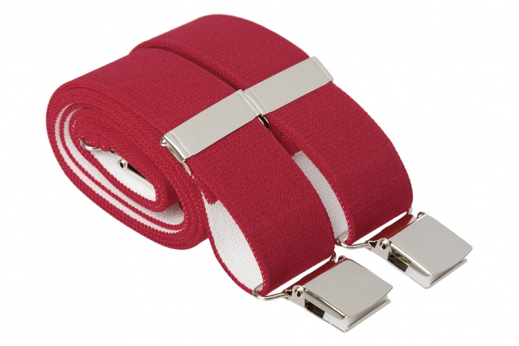 Plain Deep Red Trouser Braces with Strong Clips - Gents Shop