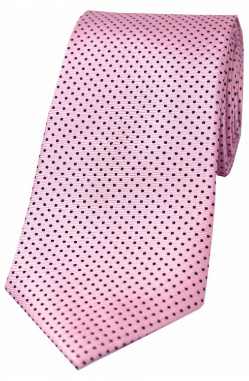 Luxury Pink Silk Tie with Black Pin Dots - Gents Shop