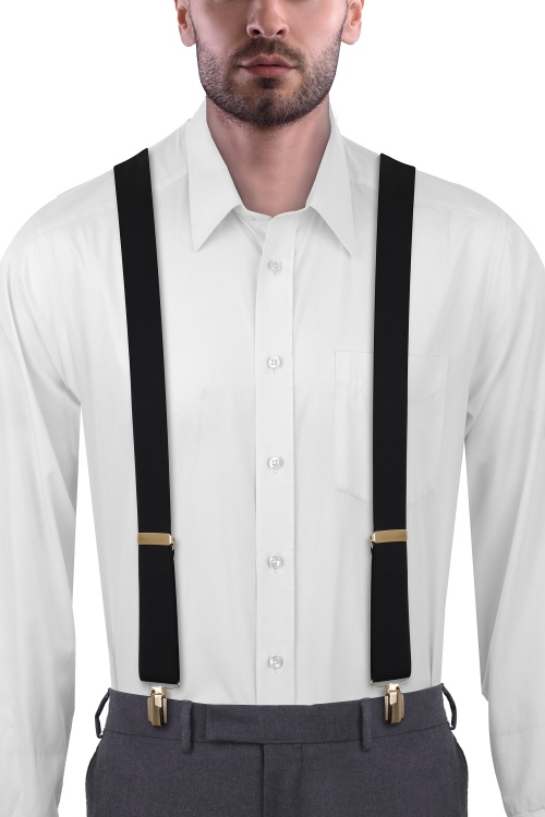 Black Trouser Braces With Gold Clips - Gents Shop