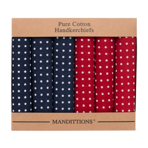 Spotted Hankies - 3 Navy Blue and 3 Deep Red - Gents Shop