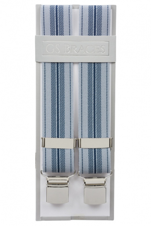 Grey Blue Striped Trouser Braces Large Clips - Gents Shop