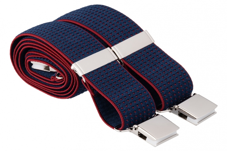 Navy Blue Polka Dot Trouser Braces Large Clips - Gents Shop
