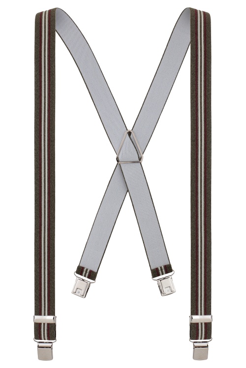 Olive Green and Burgundy Striped Trouser Braces - Gents Shop