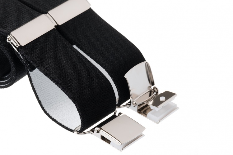 Plain Black Trouser Braces 4 Heavy Duty Clips - Gents Shop