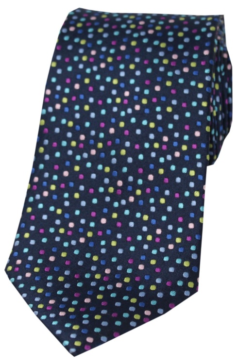 Posh Dandy Navy Silk Tie Multi Colour Pin Dots - Gents Shop