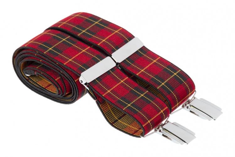 Red Tartan Trouser Braces for Men 4 Silver Clips - Gents Shop