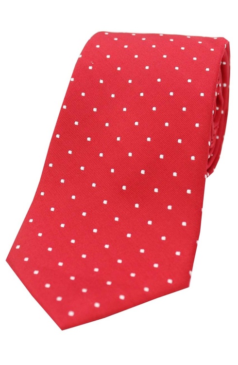 Red Woven Silk Tie with Small White Pin Dots - Gents Shop