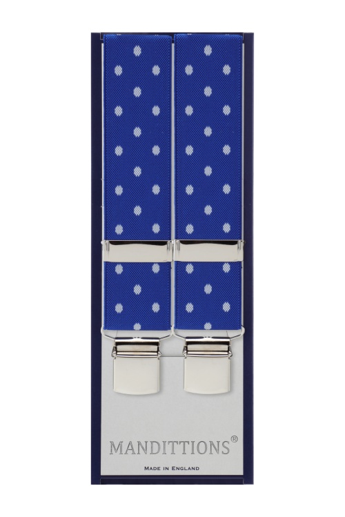 Royal Blue Trouser Braces With White Polka Dots - Gents Shop
