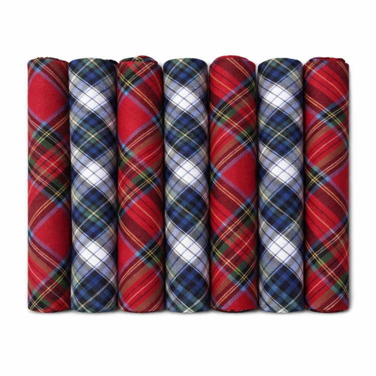 7 Mixed Tartan Cotton Handkerchiefs - Gents Shop