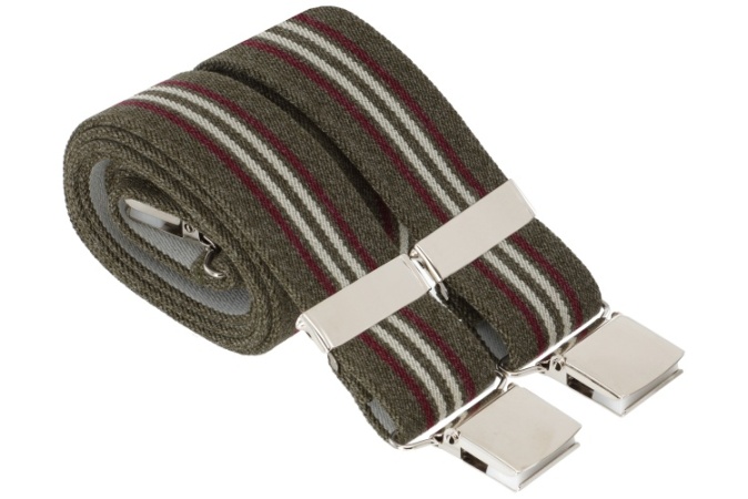 Olive Green and Burgundy Striped Trouser Braces - Gents Shop